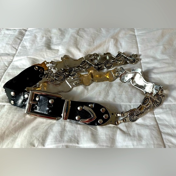 Accessories | Genuine Black Leather Motorcycle Link Chain Belt Silver ...